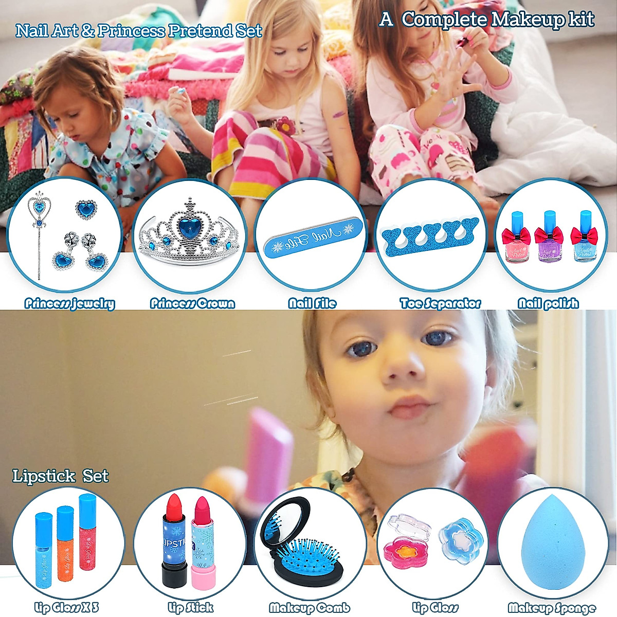 Kids Makeup Kit for Girl - Washable Real Make-up Kit Toy for Little Girls, Toddler Make up & Non-Toxic Cosmetic Set, Play Pretend Dress Up Starter, Age 4 5 6 7 8 Year Olds Child Birthday Gift 32Pcs