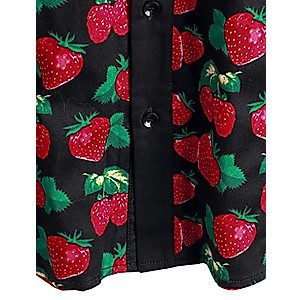 VATPAVE Mens Hawaiian Boling Shirt Casual Button Down Short Sleeve Summer Shirts X-Large Black Strawberry Aloha Shirt