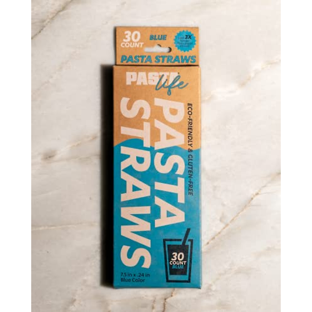 Pasta Drinking Straws, Gluten-Free, Eco-Friendly, 7.5" Blue 30 Count by Pasta Life