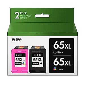 65XL Ink Cartridge Combo Pack replacemet for HP 65 Ink, 65 65XL ejet Remanufactured Ink Work with HP DeskJet 3772 3755 3700 3722 3752 2655 2622 2652; Envy 5055 5052 5058 Printer (1 Black, 1 Tri-Color)