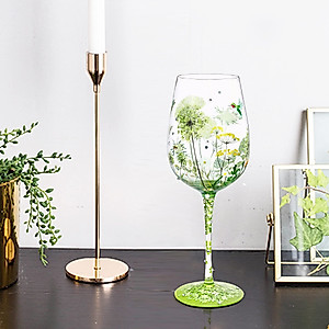 NymphFable Colorful Wine Glass Flower Bird Gragonfly Artisan Painted 15oz Personalised Gift for Best Friend