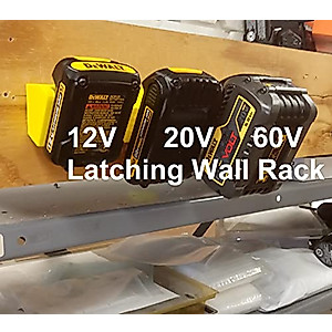 Made by Mitchell 2 Pack D20 5-Slot Battery Rack Compatible with DeWalt 12Vmax 20Vmax and 60V, Wall Mount Latching Storage Rack 20V for DCB205 DCB606 DCB120, USA, 10 Slots Total PN D20x5-WR-2PK