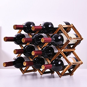 Hyuduo Wine Cabinet, Wood Wine Storage Racks Foldable 10 Bottle Wooden Standing Wine Bottle Stand Holder Display Shelf for Home Kitchen Bar Cabinets,Bar Cabinet, Wine Cabinet