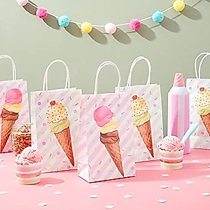 BLUE PANDA Ice Cream Birthday Party Favor Gift Bags with Handles (9 x 5.5 x 3.15 in, 24 Pack)