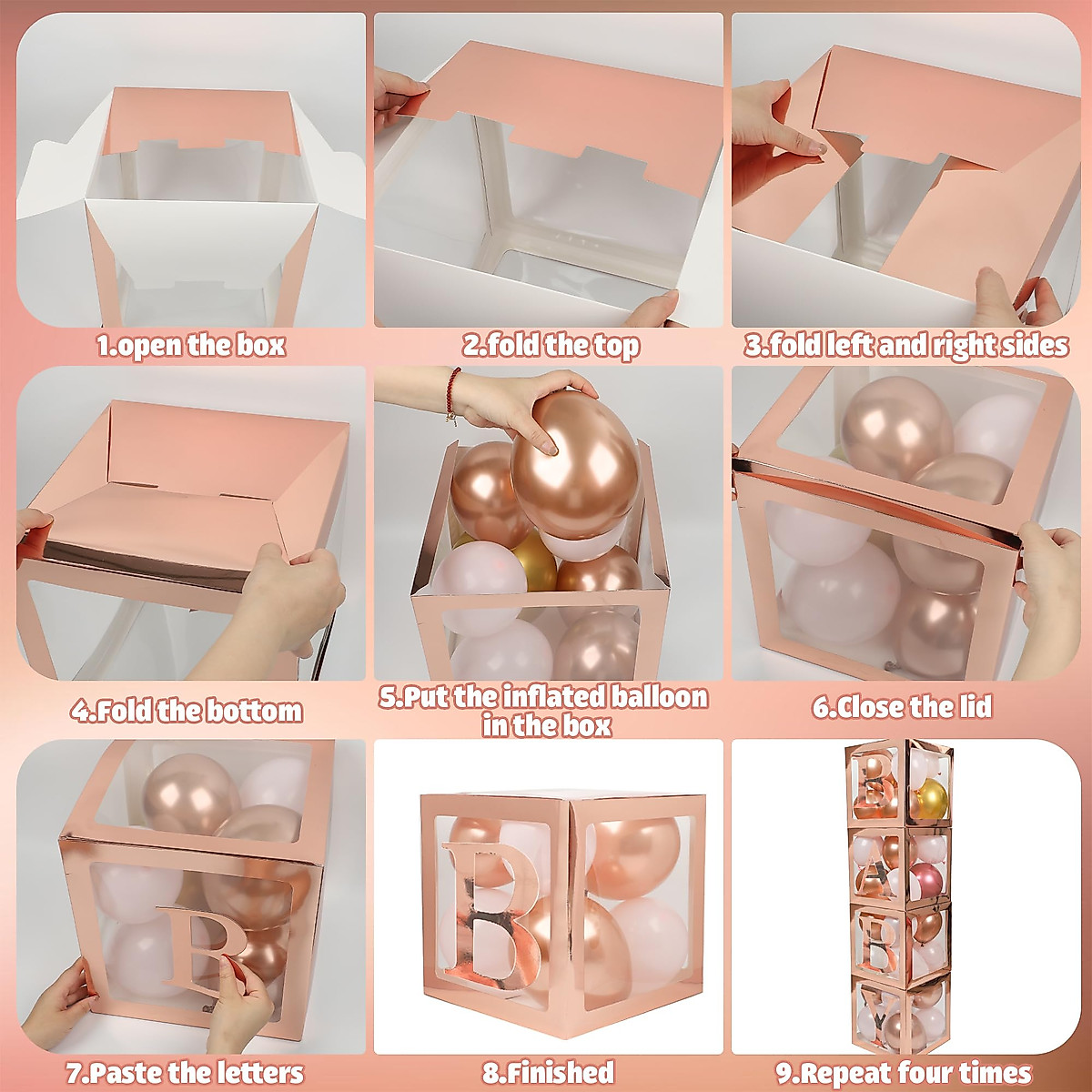 Rose Gold Baby Shower Decorations Rose Gold Balloon Garland Arch Kit Balloon Boxes Fringe Curtain Tablecloth Cake Topper Butterfly Stickers for Birthday Girls Baby Shower Gender Reveal Party Supplies