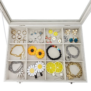 BesyPro 12 Grids Bracelet Organizer Box Ice Velvet Bangles Jewelry Storage Tray with Transparent Lid (Beige)