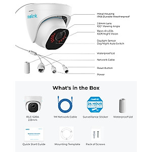 REOLINK 5MP Outdoor Security Camera, Turret POE IP Camera with 2.8mm Lens, 130° Diagonal, 100ft IR Night Vision, Built-in Mic, AI Human/Vehicle/Pet Detection for Home Surveillance, RLC-520A-2.8mm