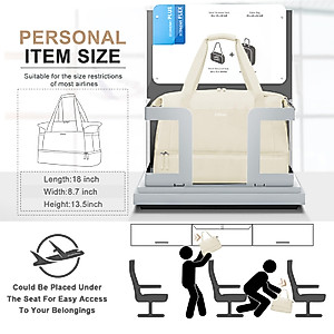 Gym Bag for Women, Sports Travel Duffel Bag with USB Charging Port, Weekender Overnight Bag with Wet Pocket and Shoes Compartment for Women Girls Travel, Gym, Yoga, School (Off White)