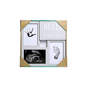 Kate & Milo Babyprints and Sonogram Hello Little One Collage Frame, Baby Handprint, Footprint and Ultrasound Baby Keepsake Frame, Pregnancy Announcement, Gender-Neutral, White
