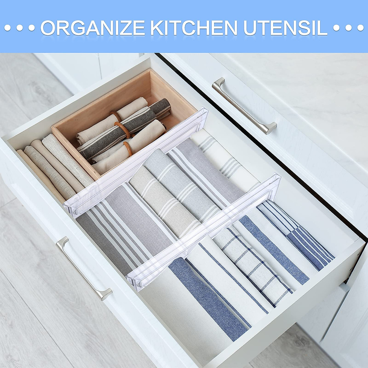 Marsui 18 Pack Clear Drawer Dividers Organizer 3.2" High Adjustable Expandable from 11-19" Plastic acrylic Drawers Separators for Dresser Organizer Bedroom Clothing Office Storage Kitchen Utensils