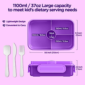 Jelife Lunch Box Kids Bento Box - Large Bento-Style Leakproof 4 Compartments Kids Lunchbox Food Containers with Utensils for Back to School, Reusable On-the-Go Meal and Snack Packing, Purple