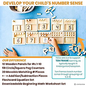 LITTLE BUD KIDS Counting Pegs - A Ten Frame Math Manipulatives Number Montessori Toy for Toddlers & Kindergarteners