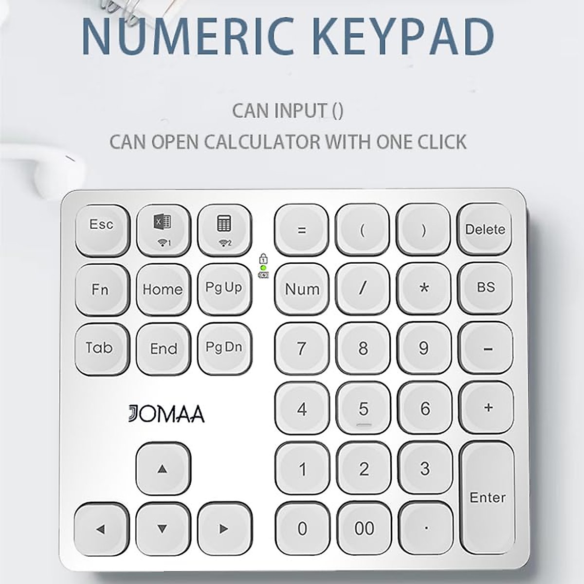 JOMAA 36 Keys Bluetooth Numeric keypad Portable Mini Financial Accounting Rechargeable Number pad Ultra-Silent for iPad Laptop,Mac, iMac, Tablet, PC and Desktop (Silver)