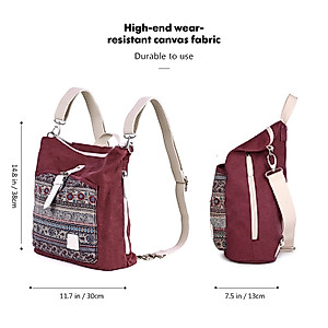 ArcEnCiel Women Backpack Canvas Rucksack Ladies Fashion Shoulder Bag (Maroon)