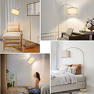 Gold Arc Floor Lamp, Dimmable Floor Lamp for Living Room, Mordern Standing Lamp with Adjustable Lamp Head, Tall Pole Lamp Over Couch Arched Light for Reading, Bedroom, Office, 9W LED Bulb Included