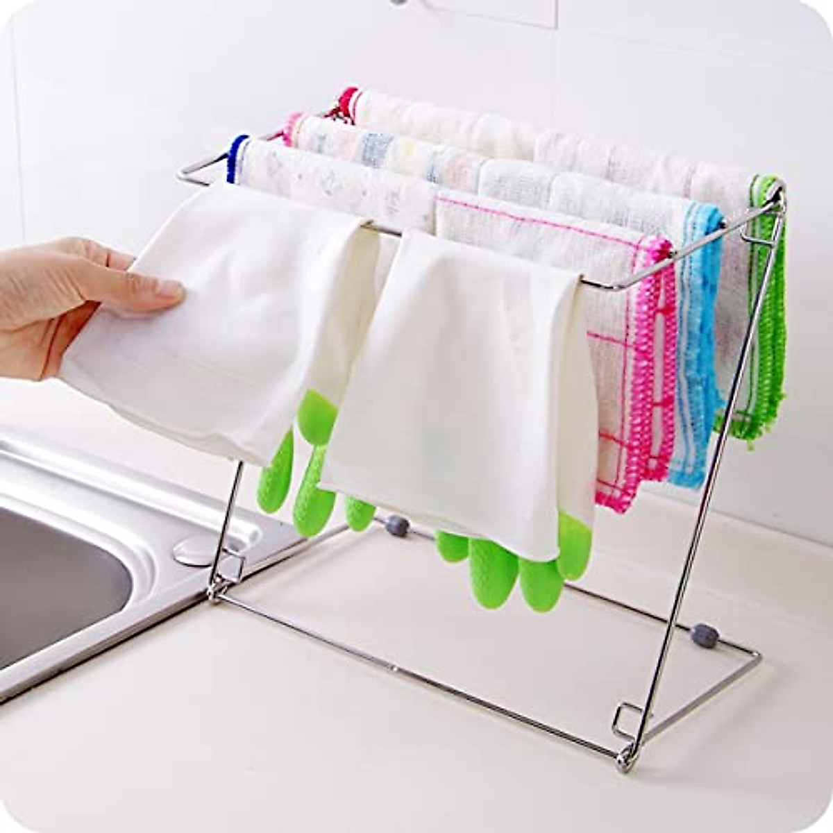 Alipis Folding Drying Rack Dish Kitchen Cleaning Folding Clothes Bathroom Rack Towel Holder Socks Accessories for Laundry Storage Steel Stainless Drying Foldable Racks Cloth
