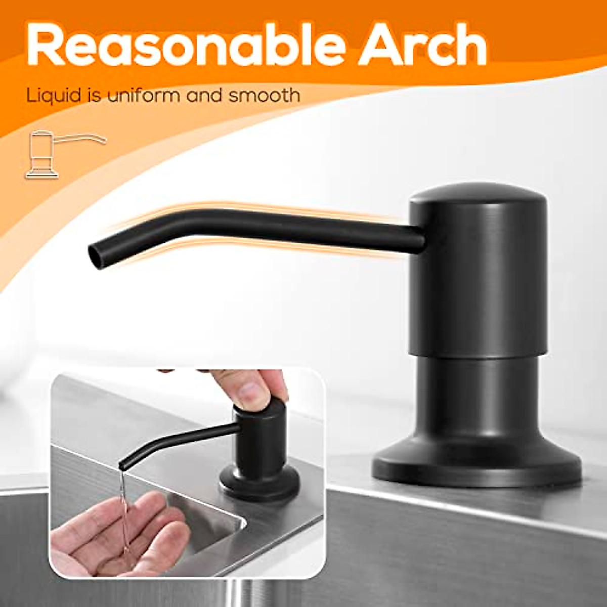 Built in Soap Dispenser for Kitchen Sink Matte Black Soap Dispenser Pump Stainless Steel Pump Head, Counter Soap Dispenser Refill from The Top with 17 Ounce PE Bottle