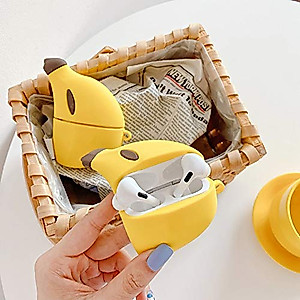 AirPods Pro Protective Case Creative Cute Banana Shape Yellow with Carabiner Silicone Compatible Waterproof Case