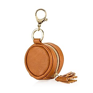 Itzy Ritzy Pacifier Holder Case with Clip - Pacifier Case Includes Clasp to Easily Attach to a Diaper Bag or Purse, Measures 2.5" in Diameter and Holds 2 Pacifiers (Cognac)