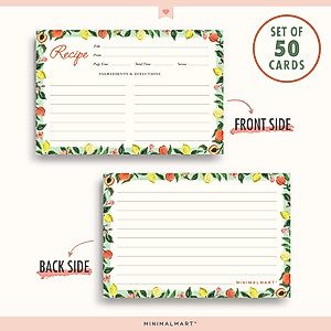 Minimalmart Lemon & Peach Recipe Cards 4" x 6" Recipe Cards- Thick Premium Card Stock With Kraft Paper Look | Ideal For Recipe Box Or Binder | Lots Of Space & Easy To Write On | Set Of 50