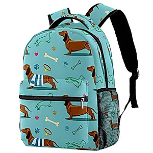 Brown Dachshund Dog Blue Backpack for Girls Boys for School Backpacks