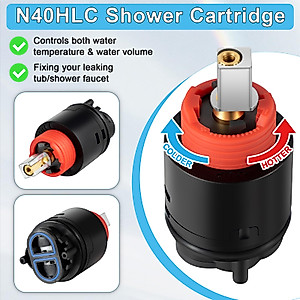 N40HLC Shower Cartridge Replacements, for RK7300-CART-3P and HL-40 Shower Cartridge, Type F, 40 mm Shower Cartridge Compatible with Temp-Gard III Series Single Handle Tub and Shower Faucets Valve