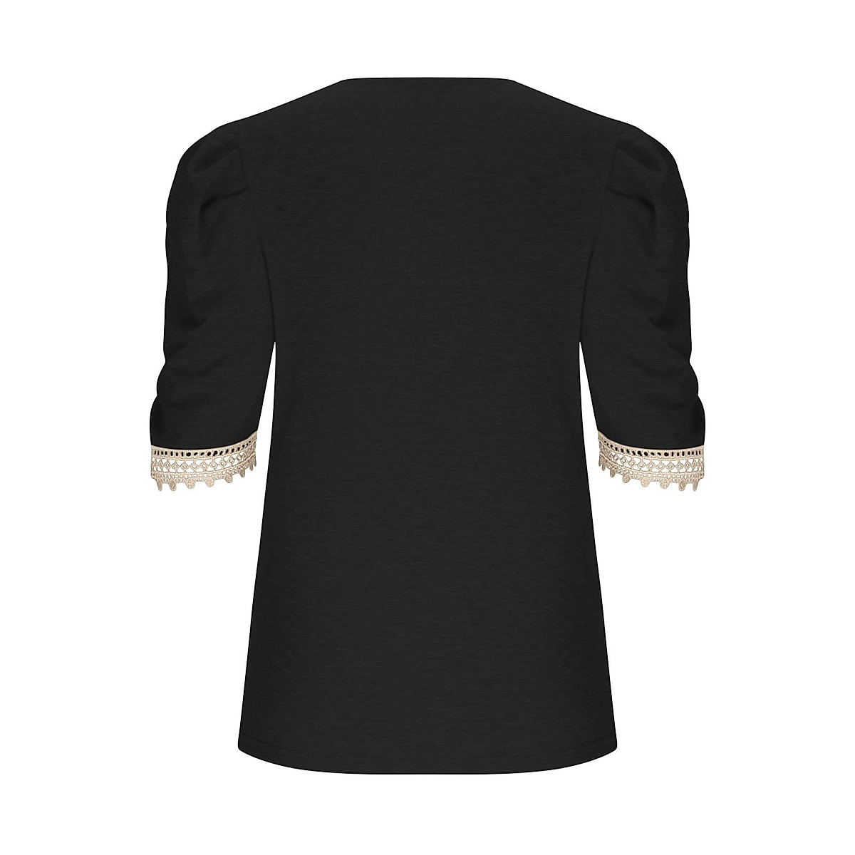 Tshirts Dresses Shirts for Women Sexy Women's Casual Summer V Neck Solid Color Hollow Gold Lace Stitching Bubble Short