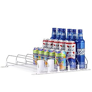 Rula Drink Dispenser for Fridge, Self-Pushing Soda Can Organizer for Refrigerator, Width Adjustable Beverage Pusher Glide, Beer Pop Can Water Bottle Storage for Pantry, Kitchen-White, 5 Rows, 16.2"D