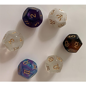 6Pcs/Set Astrological Dice Astrology Tarot Card Constellation Divination Zodiac Dice Set 12-Sided Polyhedral Dice