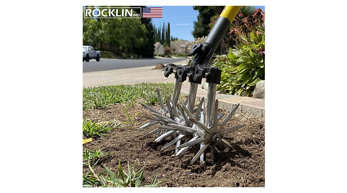Rotary Cultivator Tool - 60” Extra Long Handle for Soil & Grass