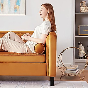 WILLOVE 58" Mid-Century Modern Velvet Sofa, 2 Seater Couch with Comfy Deep Seats, Small Loveseat Couch for Living Room Furniture with Two Throw Pillows, Easy to Install (Ginger)