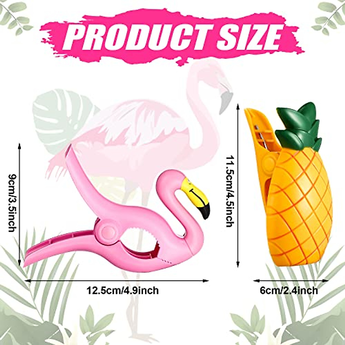 4 Pieces Beach Towel Clips Chair Holders Portable Towel Holders for Holiday Pool (Flamingo and Pineapple Style)