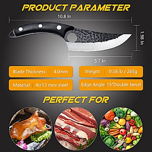 VECELO Viking Knife with Sheath, Butcher Boning Knife Forged Boning Knife High Carbon Steel Meat Cleaver Knife Multipurpose Chef Knives for Kitchen, BBQ, Camping, Gifts for Parent, Friends