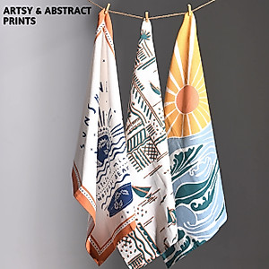 Folkulture Dish Towels for Drying Dishes and Spring Table Runners with Tassels for Farmhouse Decor, Boho Set of 3 Kitchen Towels and Ribbed Boho Table Cover for Rustic Wedding Decoration