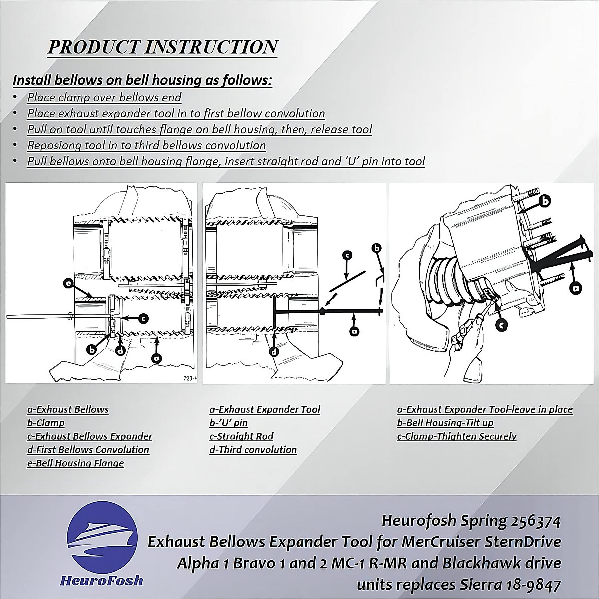 HeuroFosh 45497A1 Exhaust Bellows Expander Tool for Mercury Marine MerCruiser Stern Drive Alpha 1 Bravo 1 and 2 MC-1 R-MR and Blackhawk drive units 8M0096108 Sierra 18-9847