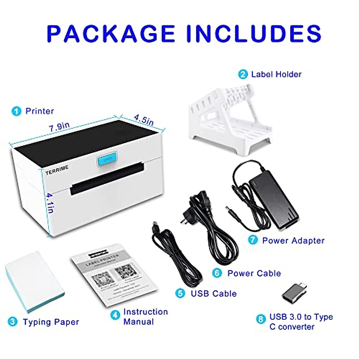 TERRIME Thermal Shipping Label Printer, Wireless Bluetooth Thermal Printer for 4x6 Shipping Label Barcode, Compatible with Android & iPhone/Windows/Mac OS, Support UPS FedEx Shopify Ebay Amazon Etsy