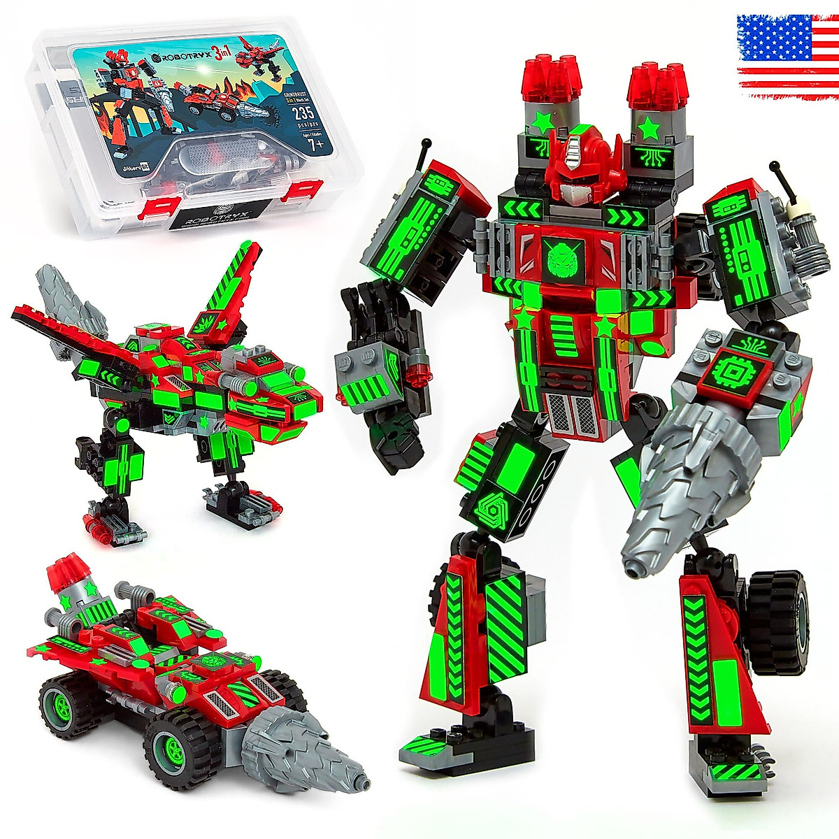JITTERYGIT Mech Building Robot Glow in The Dark Action Figure Toy Set, Cool Space Super Hero Christmas Birthday Gift, Best Xmas Holiday Present Bricks for Boys, Girls, Teen 6 7 8 9 10 Year Old