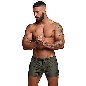 TONLEN Mens Swimwear Sports Shorts Swim Trunks with Zipper Pockets (US, Alpha, Large, Regular, Regular, Army Green)