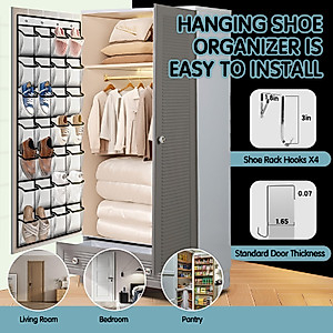 28 Compartment Breathable Mesh Pocket Over the Door Hanging Shoe Organizer, Closet Shoe Organizer, Large Men's and Women's Shoe Organizer, Hanging Over the Door Shoe Organizer (White)