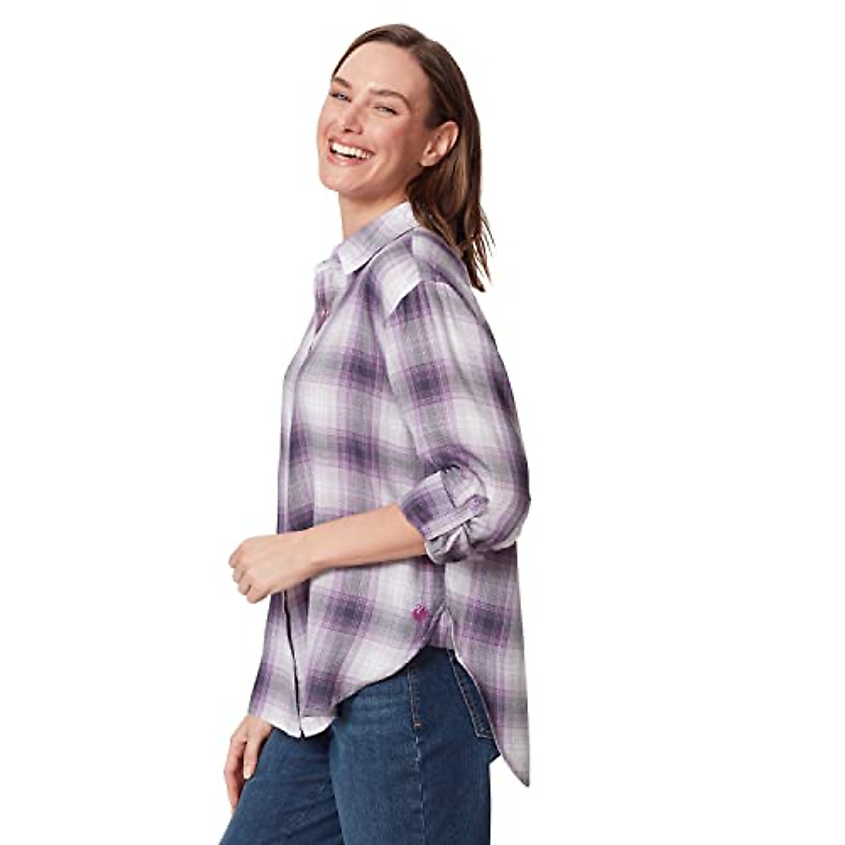 Gloria Vanderbilt Women's Plus Size Amanda Oversized Button Down Shirt with Roll-tab Sleeves, Dusty IRIS Camp Plaid, 3X