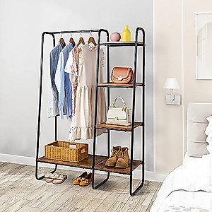 PUDDINER Clothing Rack, Clothes Rack with Shelves Clothing Racks for Hanging Clothes Heavy Duty Garment Rack Portable Clothing Rack with Shelves Free Standing Wardrobe Closet 60" Hx39.4 Lx15.8 D