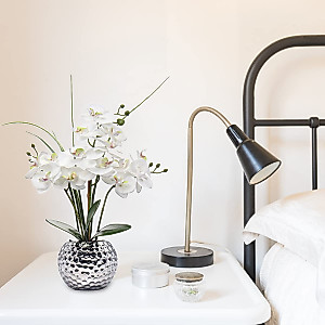 Orchids Artificial Flowers 20.8'' Faux Orchid Flower Arrangement Fake Orchid White Flower with Silver Ceramic Vase Phalaenopsis Orchid for Home Office Bathroom Table Centerpieces Decor, Briful