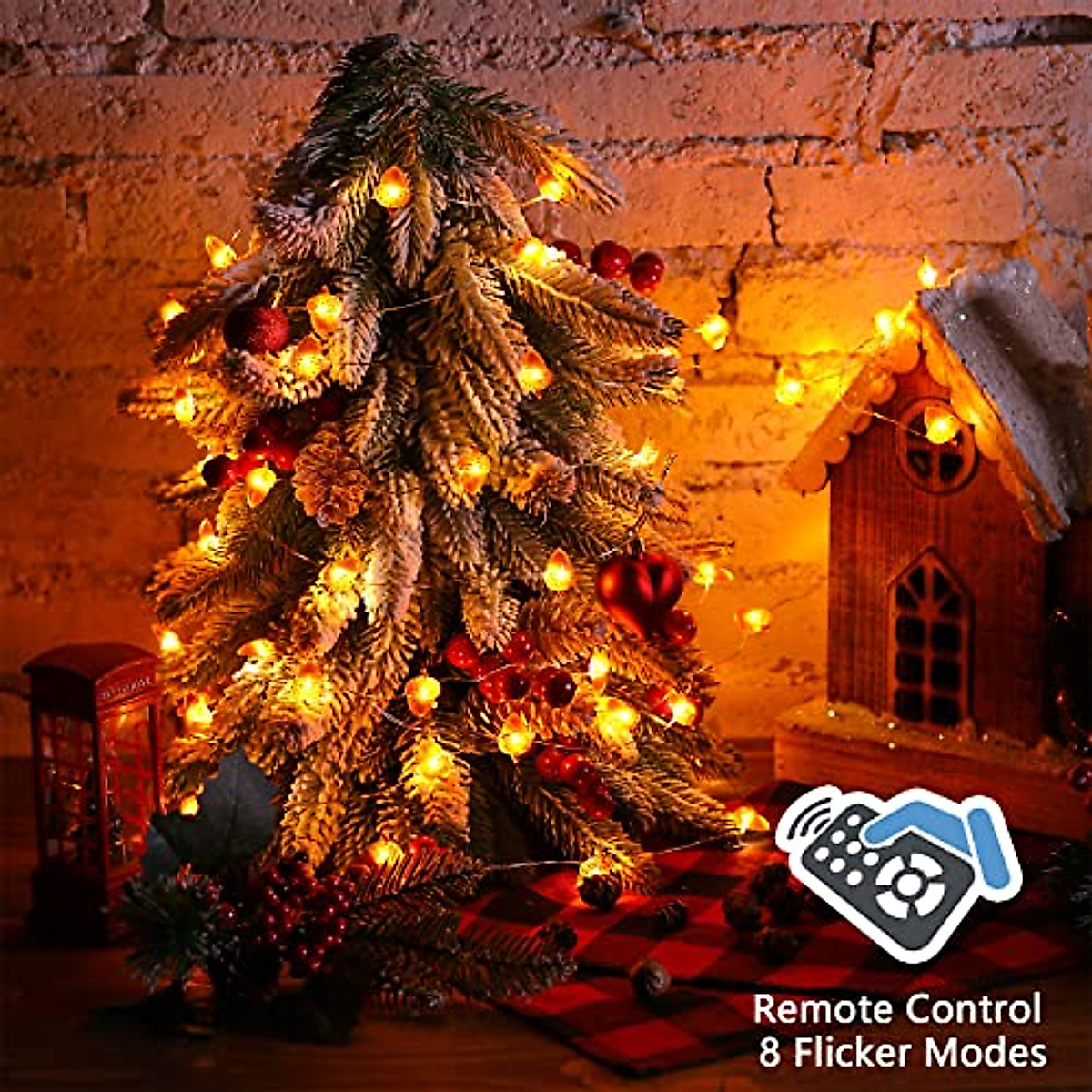 Mudder Acorn Valentine's Day Heart String Lights Decor 16.4FT 50 LEDs Heart Fairy Light Battery and USB Powered with Remote for Indoor Outdoor Wedding Party(Acorn,White)