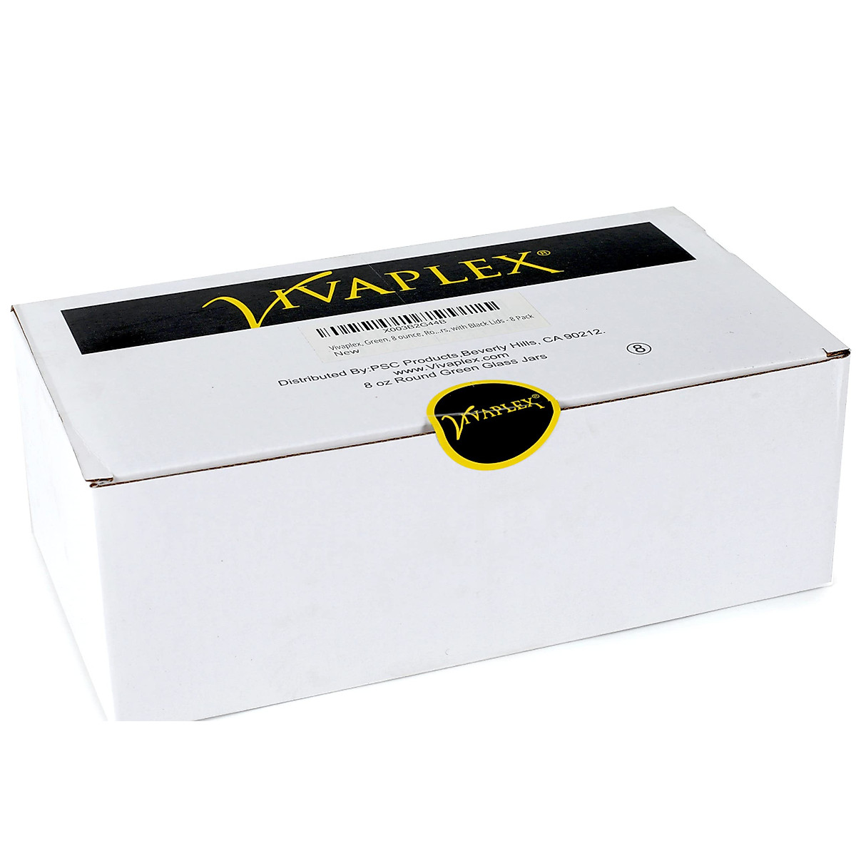 Vivaplex, Green, 8 ounce, Round Glass Jars, with Black Lids - 8 Pack