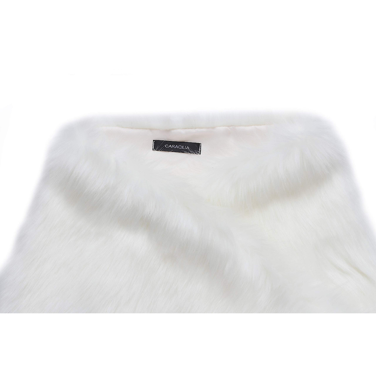 Caracilia Women's Faux Fur Bridal Wedding Shawl and Wraps Winter Warm Party Evening Fur Stole changmaobai CAFB3, White/Long Hair, Small