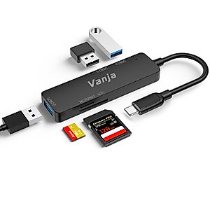 Vanja 2 in 1 USB 3.0 SD Card Reader Camera SD Card Adapter for SD, SDXC, SDHC, MMC, RS-MMC, Micro SD, Micro SDXC, Micro SDHC and UHS-I Cards (Black USB C 3.0)