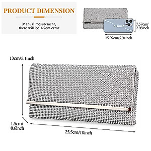 Tanpell Women's Soft Rhinestone Crystal Evening Clutch Bags Bling Purse with Detachable Chain for Prom Party Silver