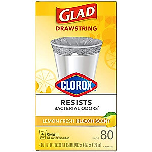 GLAD Small Kitchen Trash Bags, - 4 Gallon Trash Bag for Kitchen, Lemon Fresh Bleach Scent, Odor Eliminator, Leak Protection, 80 Count