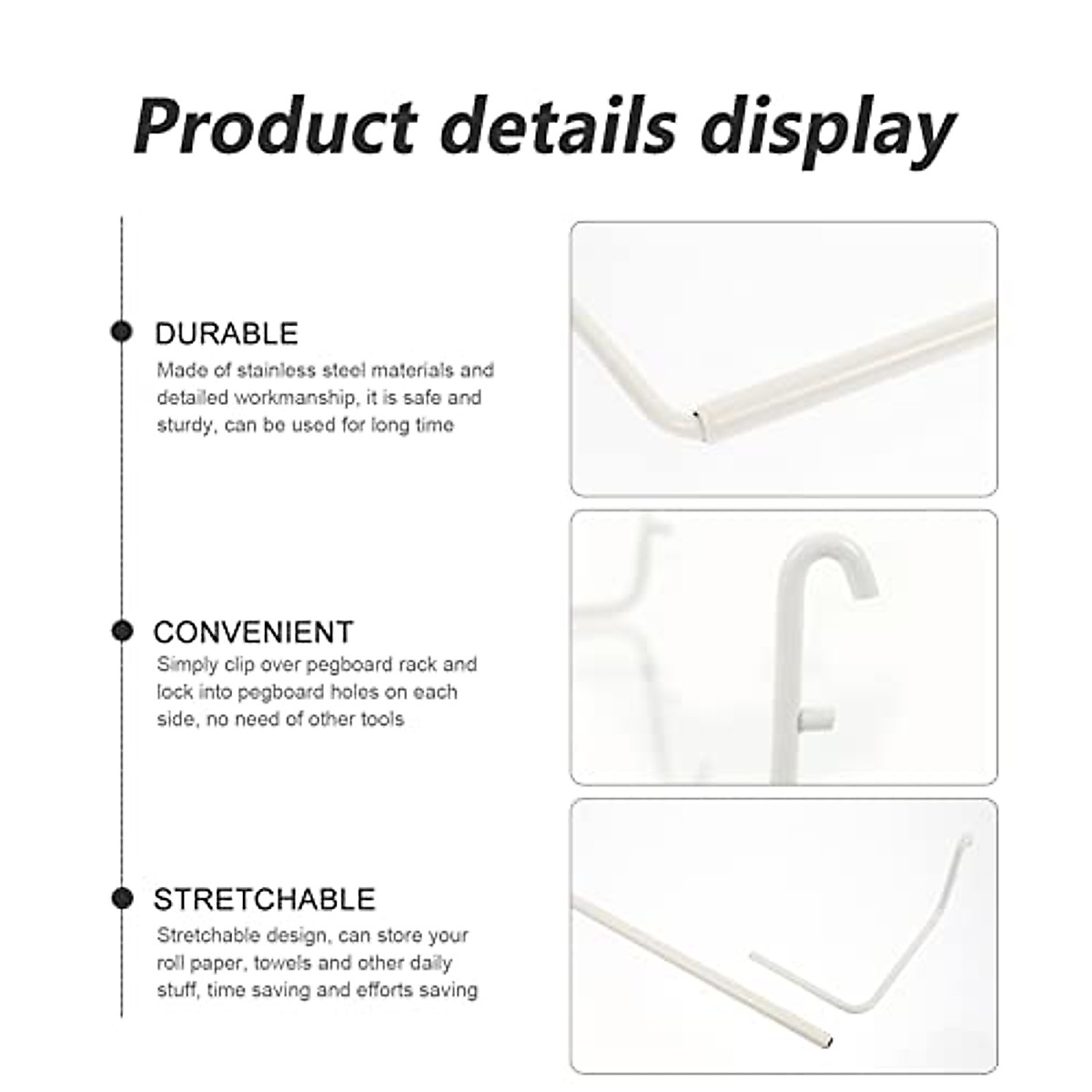 Cabilock 2pcs Organizer Hooks Hanging Multifunctional Kitchen Continuous Bathroom White Laundry Extendable: Workshop Accessory Toilet Holder Room Pegboard Organization Stainless Extendable