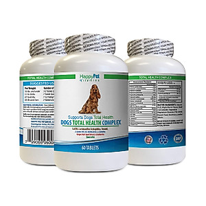 Dog Skin and Coat Supplements - Dogs Total Health Complex - Natural - Best Hair Coat Immune Eye Teeth UTI Health - Dog Vitamins - 1 Bottle (60 Treats)
